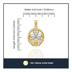 IceCarats 14K Solid Yellow Gold Lucky Clover Leaf Shamrock Flower Heart Irish Claddagh Necklace Celtic Charm Pendant Jewelry Only