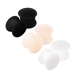 BanaVega Silicone Double Flared Saddle Black Skin White Ear Stretcher Gauge Plugs Lobe Earring Piercing Jewelry See More Sizes (6pcs 12mm BL SN WT)