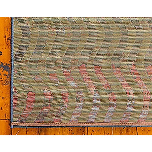 Unique Loom Outdoor Modern Collection Area Rug - Wavy (5' 3" x 8' Rectangle, Multi/ Beige)