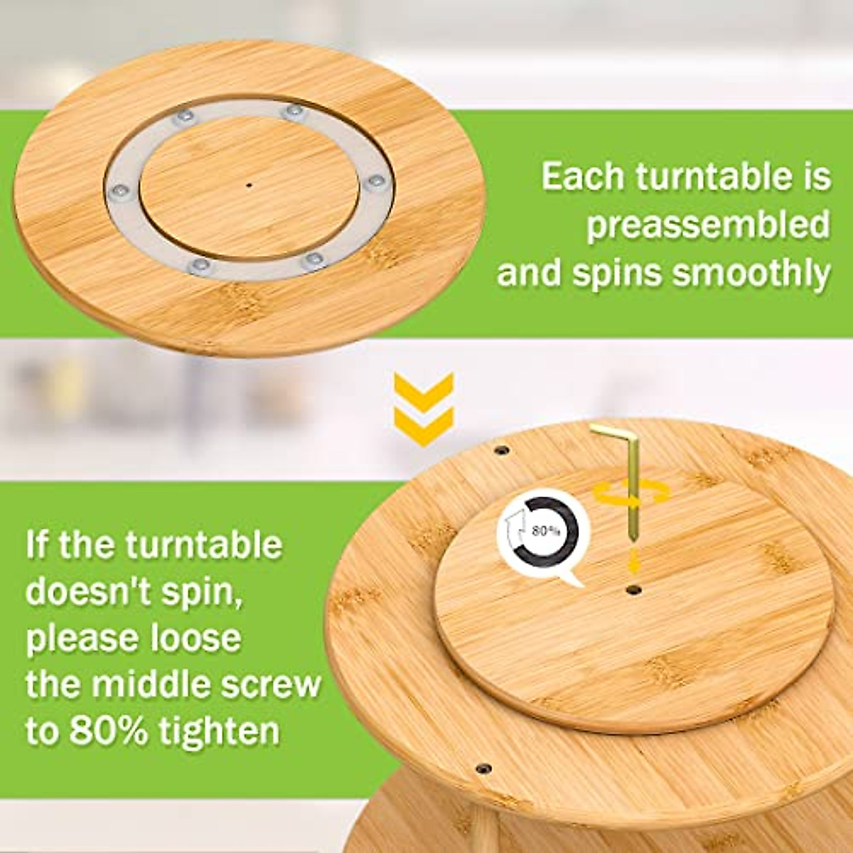 Lazy Susan Turntable Spice Rack - 10 Inch 2-Tier Bamboo Kitchen Countertop Cabinet Rotating Condiments Organizer
