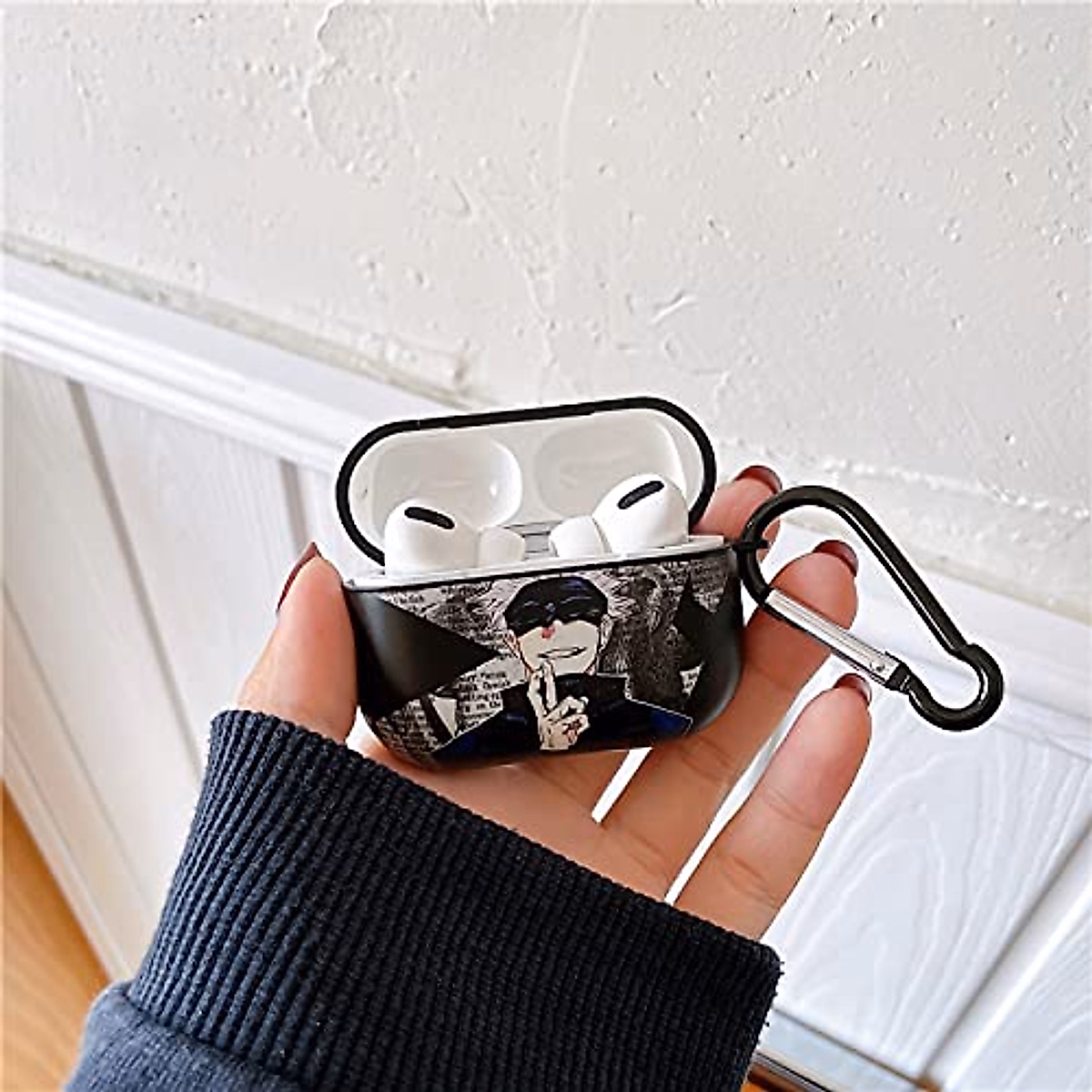 Anime Headphone Case Satoru Gojo TPU IMD Shock-Proof Earphone Case Cover with Keychain for Airpods Pro Black