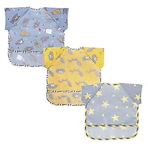 Accmor 3pcs Waterproof Baby Bibs/Short Sleeve Bibs for Feeding/Toddler Smocks/Baby Bibs 6-36 Months