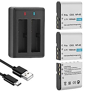GEEKAM NP-40 Battery Pack, 1500mAh Rechargeable Battery(3-Pack) with USB Dual Charger for Video Camera Camcorders