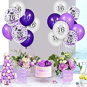 16th Purple Birthday Balloons Decorations, 16PCS Purple White Happy 16th Birthday Confetti Latex Balloons for Girls Boys Happy Birthday Party Wedding Anniversary Indoor Outdoor Party Supplies,12 Inch