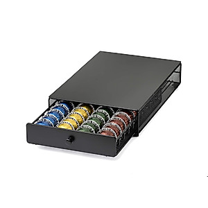 Nifty Vertuoline Rolling Coffee Pod Drawer – Satin Black Finish, 40 Pod Capsule Holder, Compact Under Coffee Pot Storage, Office or Home Kitchen Counter Organizer