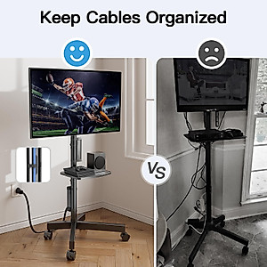 HUANUO Rolling TV Stand with Power Outlet, Mobile TV Stand for 23-60 Inch Flat/Curved LED/LCD/OLED TVs up to 88 lbs, TV Cart Height Adjustable Portable TV Stand on Wheels Max VESA 400x400mm- HNTVMC02