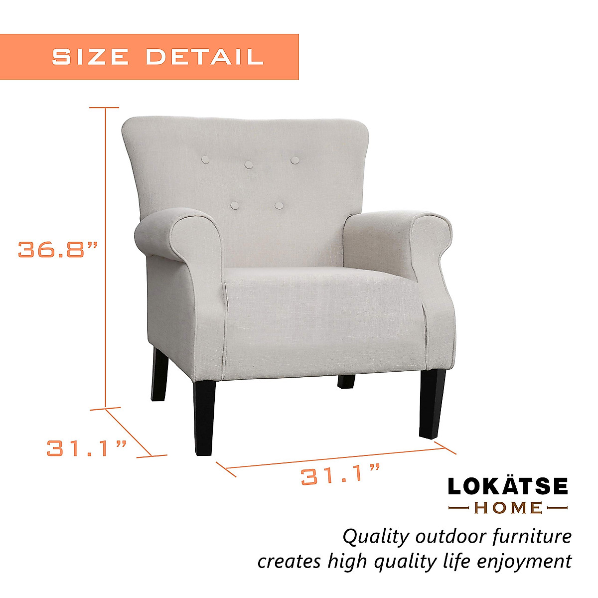 LOKATSE HOME Accent Armchair Single Sofa Modern Comfortable Furniture for Living Room, Club, Bedroom, Beige