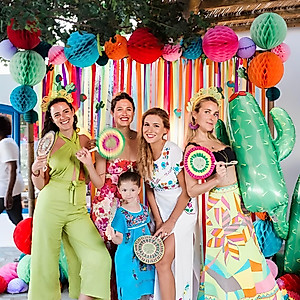 Fiesta Party Decorations with Paper Fans, Mexican Fiesta Cinco De Mayo Streamer Picado Banner Backdrop for Fiesta Taco Party Wedding Bridal Baby Shower Birthday Party Supplies