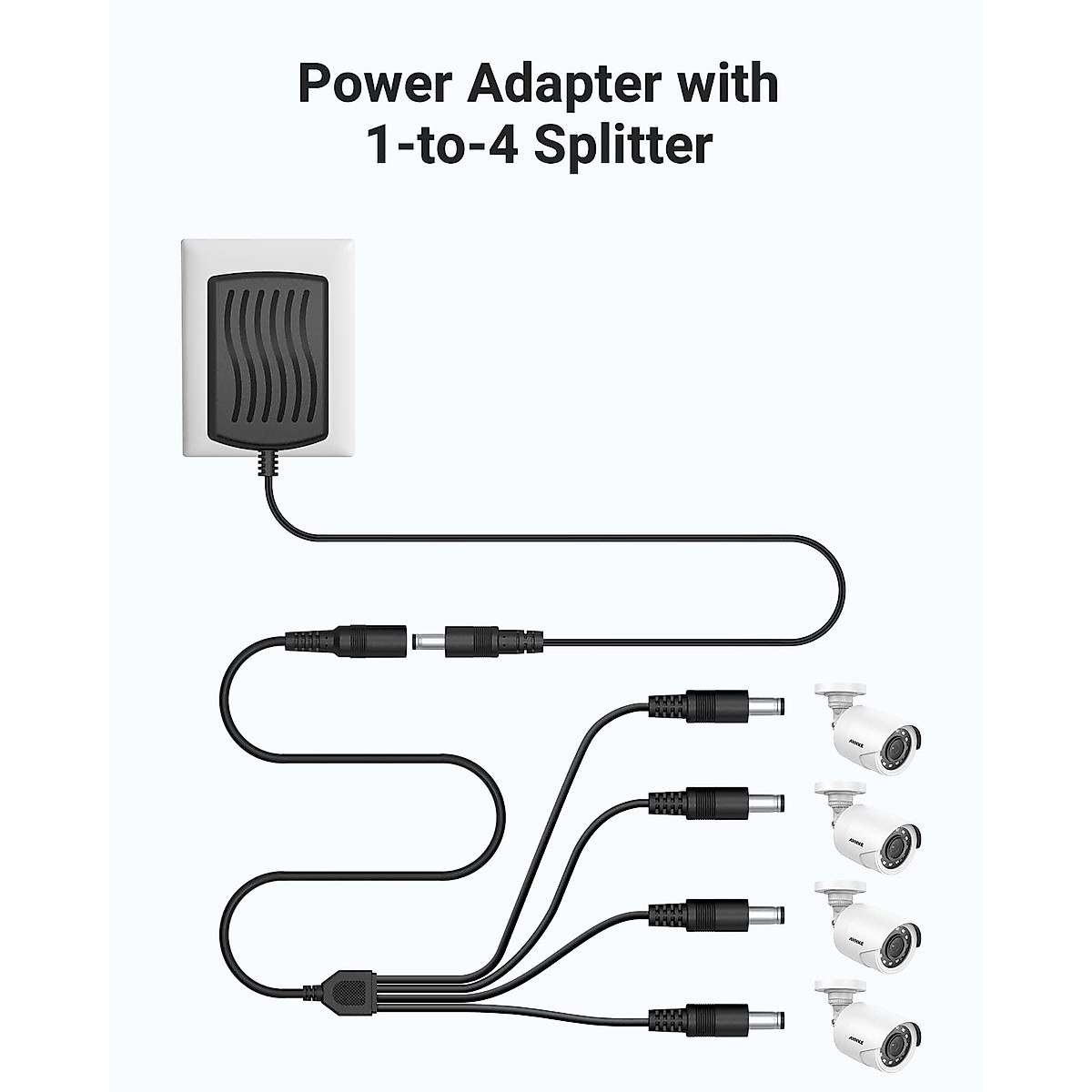 ANNKE Security Power Adapter Supply AC to DC 12V2A and 1-to-4 Splitter Power Cord for CCTV Surveillance Camera DVR System