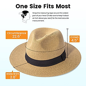 Simplicity Beach Hats for Women Fedora Hats Women Sun Hat Men Straw Hat with Chin Strap Cute Panama Sun Hat,Light Brown/Black Thread Belt