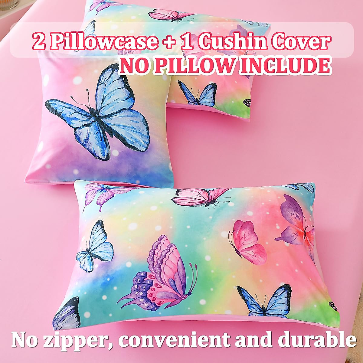Tasselily Butterfly Bedding Set Full, Pink Butterfly Comforter Set for Girls Kids Teens 6 pcs Bed in a Bag Full Bedding Sets for Girls