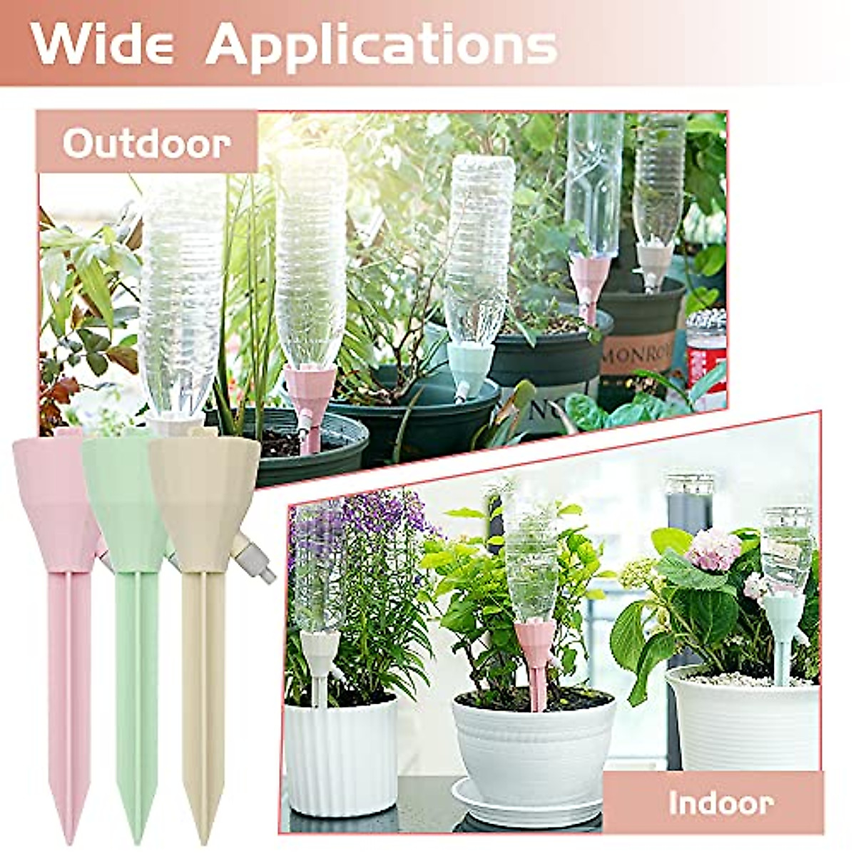 ONTOP 6 Pack Self Watering Spikes Small with Adjustable Slow Release Control Valve Switch Automatic Watering System for Potted Plants Self Watering Spikes for Outdoor Indoor Travel Plants Watering