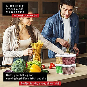 DWËLLZA KITCHEN Airtight Food Storage Containers - Pantry Snacks Kitchen Container, Baking Supplies, 4LB Sugar & Flour Canister - 4 Pc Set All Same Size - Clear Plastic BPA-Free - Keeps Fresh & Dry