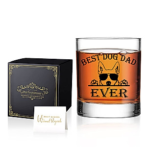 Perfectinsoy Dog Dad Ever Whiskey Glass with Gift Box, Cute Bull Terrier Dog Themed, Dog Lover Gifts for Him, Dog Dads, Dad, Grandpa, Uncle, Brothers, Husband, Whiskey Glass Gift for Dog Lovers