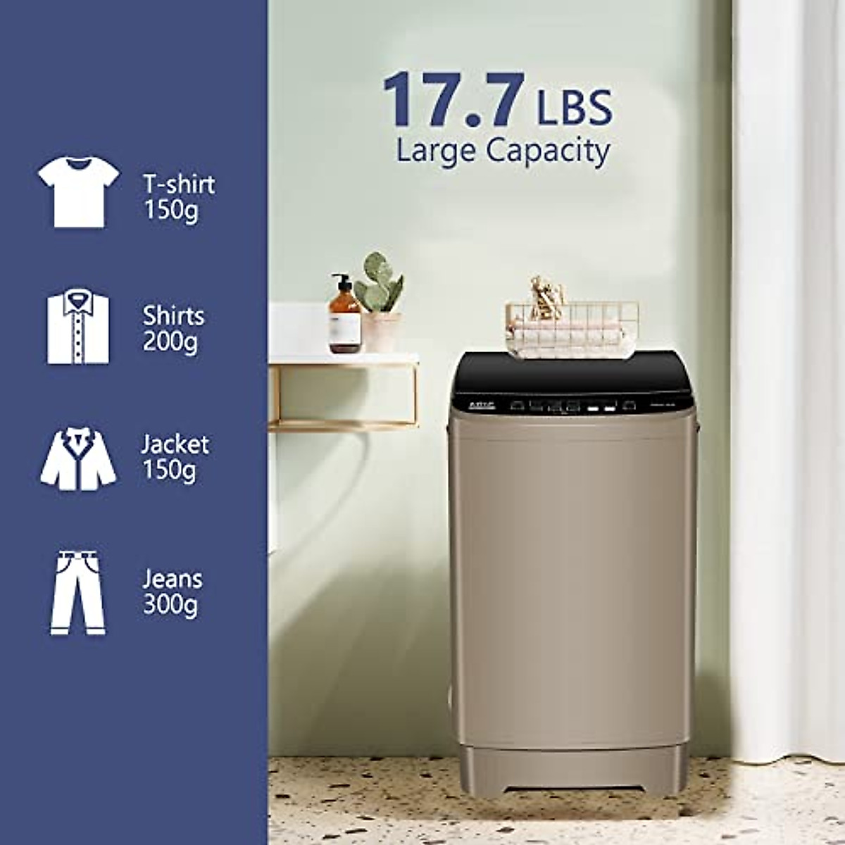 Krib Bling Full-Automatic Washing Machine with Drain Pump, 17.7 lbs Compact Washer, 10 Wash Program & 8 Water Level, Ideal for Apartment, Dorm, RV