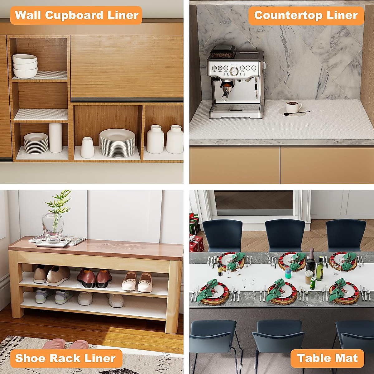 FLPMIX Shelf Liner White - Waterproof Pantry Cabinets Liners,Washable Easy to Cut Drawer Mat for Kitchens Cupboard 17.7" X 96Inch