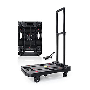 Trolley Folding Hand Truck Flatform Cart Load 375 lb Five Wheel Platform Truck Foldable Utility Luggage Folding Dolly, Travel Shopping Moving Office…