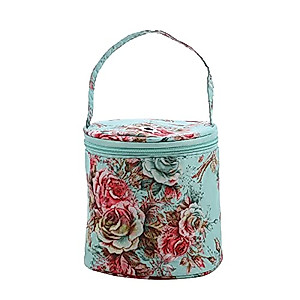 MagiDeal Yarn Storage Bag with Handle, Polyester Holder Case, Gift Tote Zipper Closure Crocheting Knitting Supplies Crochet Bag for Knitting Lovers, Flower