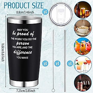 Rtteri 4 Pcs Employee Appreciation Gifts Bulk Thank You Gifts for Coworkers 20 oz Stainless Steel Insulated Motivational Tumbler Travel Mug Inspirational Gifts for Men Women(Black)