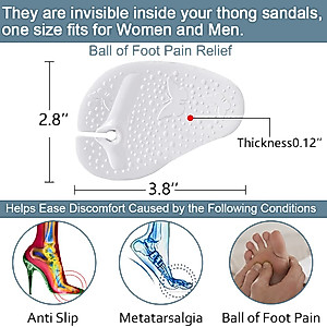 Urwalk Gel Metatarsal Pads for Thong Sandals Flip-Flops, 3 Pairs Self-Adhesive Forefoot Pads, Anti-Slip Ball of Foot Cushion Insoles for Women and Men, All Day Pain Relief ( Transparent)