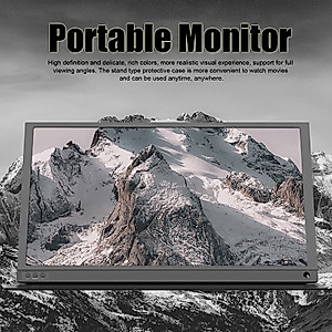 Touchscreen Monitor, HDR Technology Split Screen Processing Dual Speakers Portable Monitor HD 15.6in Screen with Leather Case for Laptop PC Phone(Black)