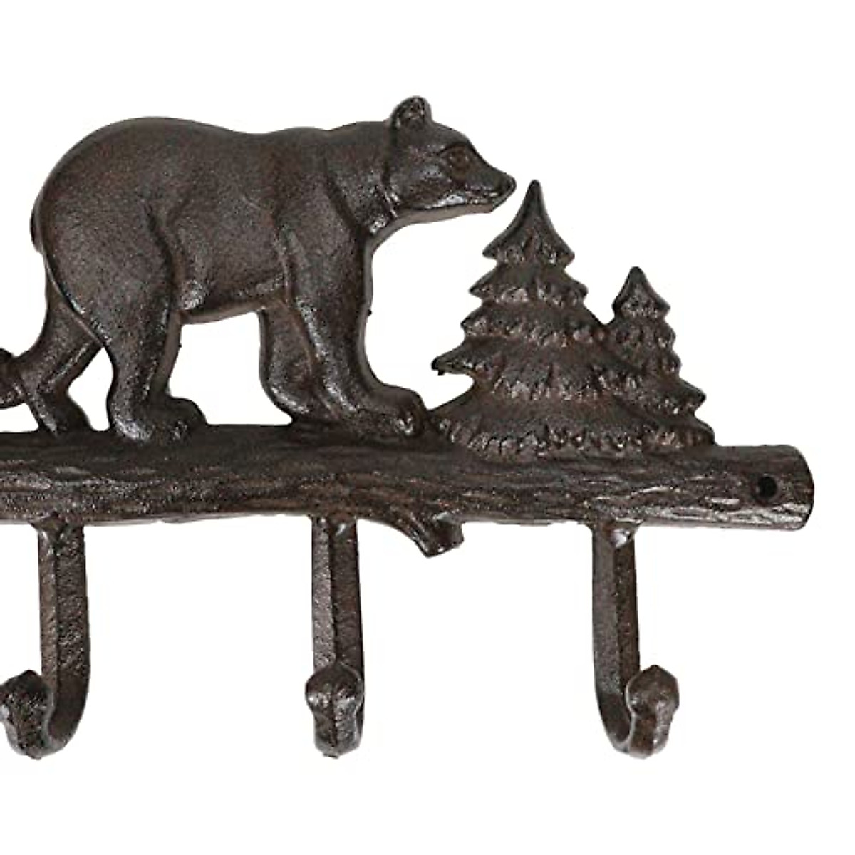 Ebros Gift Cast Iron 11.75" Long Rustic Forest Black Bear Strolling by Pine Trees Forest 4-Pegs Wall Hook Western Bears Hunting Cabin Lodge Country for Coat Hat Clothing Leash Keys (1)