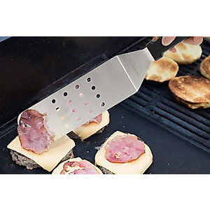 SaPeal 2 Piece Stainless Steel Utensil Barbecue Tool Sets, One Perforated & Solid Face Spatula for Teppanyaki Grills and Griddle