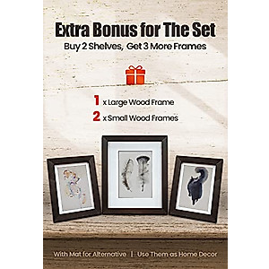 LYNNC Floating Shelves, 2 Rustic Wood Shelves + 3 Photo Frames, Wall Shelves for Bedroom, Living Room, Bathroom, Kitchen, Cocoa Brown