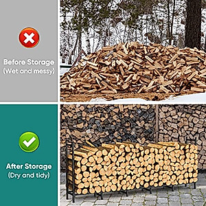melos Firewood Rack Indoor, 6.6ft Wood Racks Outdoor For Firewood, Wood Holders Firewood Outdoor For Fireplace Wood Storage, Adjustable Fire Log Stacker Stand For Courtyard, Patio, Black