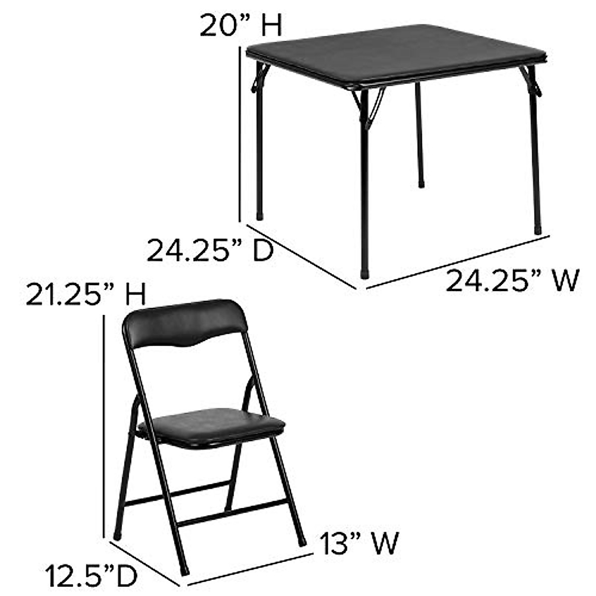 HBCY Creations 5 Piece Kid's Folding Table and Chairs Set - Black Design - Lightweight & Portable - Safety Lock Feature - Seating for 4