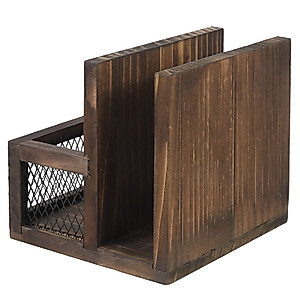 FARM IN Napkin Holder, Farmhouse Multifunctional Napkin Holder with Salt and Pepper Shakers Holder for Home and Commercial Use, Rustic Solid Burnt Wood & Diamond Metal Wire Mesh