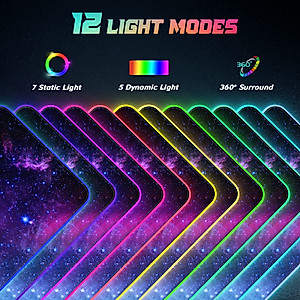 ITNRSIIET RGB Gaming Mouse Pad, Full Desk XL Extended Large Gaming Mousepad, 12 Lighting Modes 30% Thicker Big LED Desk Mat for Gamers, 32 x 12 inches, Mysterious Galaxy