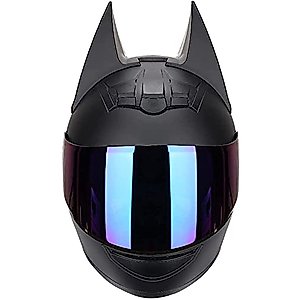WANGFENG Girl Woman's Full Face Cat Ears Helmets with Bluetooth Headset Adult Flip Up Visors Motocross Men's Motorcycle Knight Helmet Motorbike Crash Modular ATV Helmet DOT Certified, Black,54-62cm
