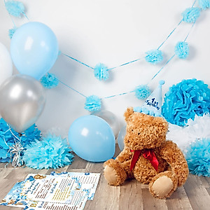 125 Pcs Bear Baby Shower Games for Boy Girl 5 Game Activities Bear Cards with 20 Pencils Includes Baby Bingo Guess Who Baby Price is Right Description Word Scramble Game(Blue)