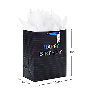Hallmark 13" Large Personalized Gift Bag with Tissue Paper (Black Letterboard with Letter Stickers) for Back to School, Birthdays, Graduations, Holidays, Baby Showers