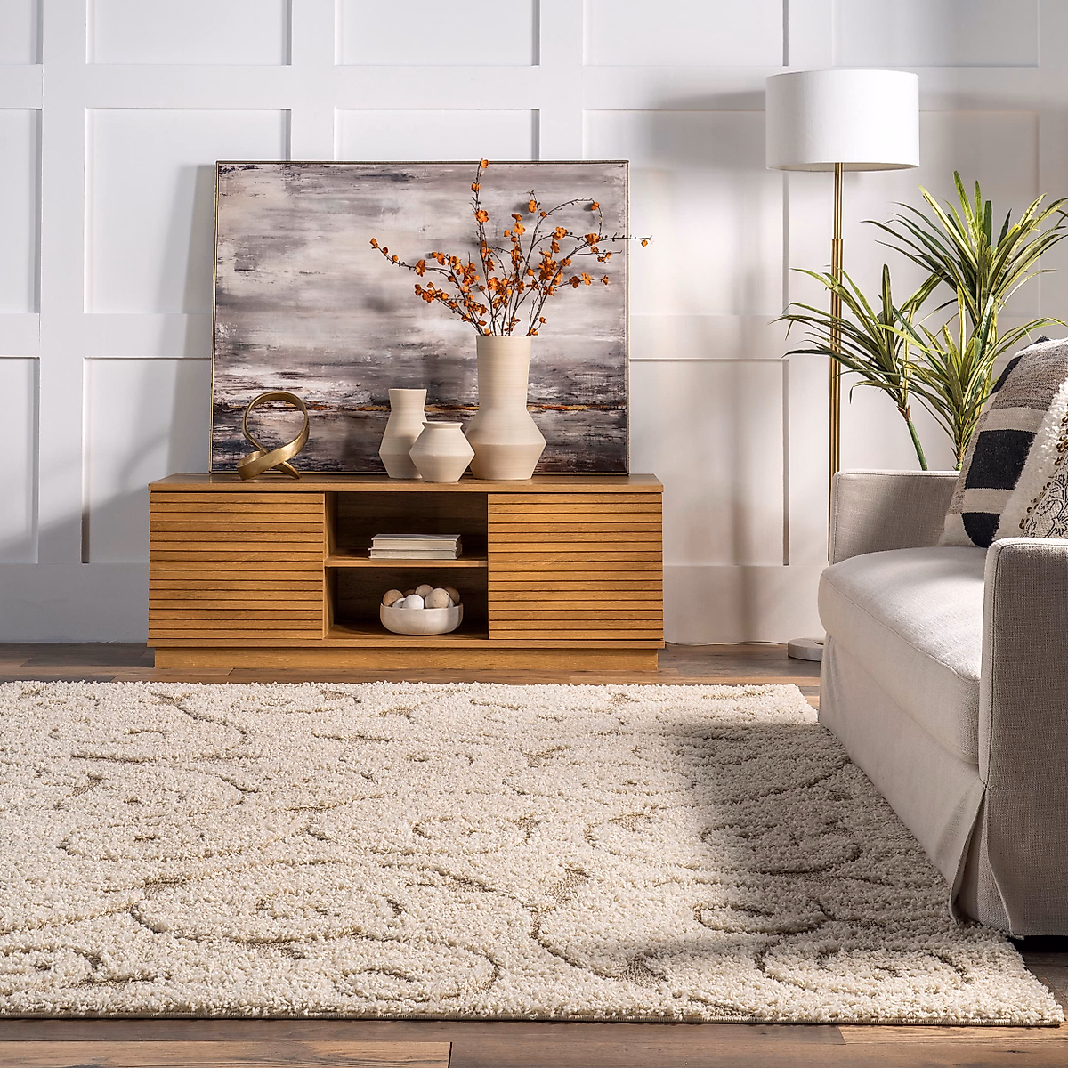 nuLOOM Maisha Contemporary Shag Runner Rug, 2' 8" x 8', Cream