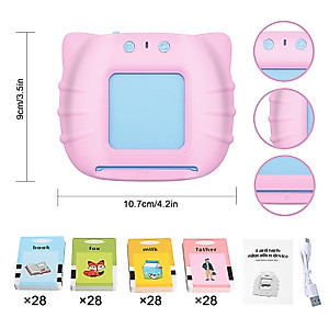 Talking Flash Cards Educational Toys - Talking Flashcards Learning Toys for Toddlers - Montessori Toys Flash Cards for Age 2 3 4 5 6 Pink