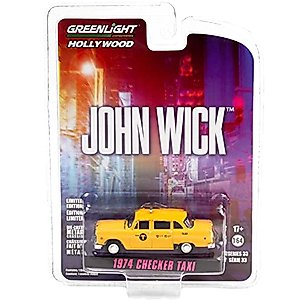 1974 Checker Yellow #5L89 N.Y.C. Taxi John Wick: Chapter 3 - Parabellum 2019 Movie Hollywood Series 1/64 Diecast Model Car by Greenlight 44930 F