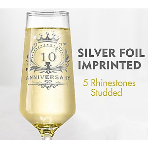 ROXBURGH 10th Wedding Anniversary Champagne Flutes Gifts Set of 2, 10th Anniversary Decorations 7 OZ Crystal Champagne Glasses, Wedding Gifts, Couples, Parents Anniversary