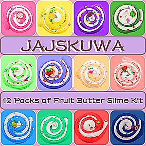 12 Pack Fruit Butter Slime Kits for Kids, with Watermelon, Lemon, Peachybbies, Strawberry, Avocado and Cherry Charm,Cute Stuff for Girls Fragrant DIY Slime, Stress Relief Toys for Girls and Boys.