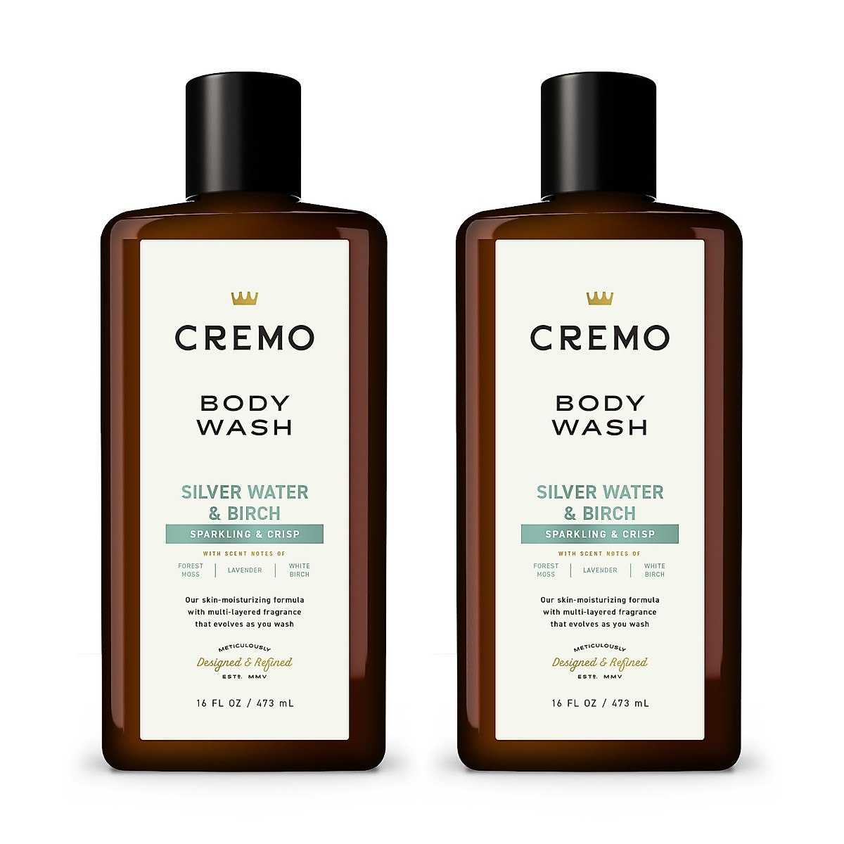 Cremo Rich-Lathering Silver Water & Birch Body Wash, A Revitalizing Combination of Glacier-Fed Streams and White Birch 16 Fl Oz (2-Pack)