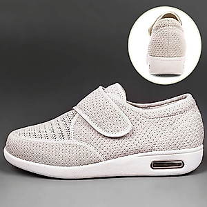W&Le-Slippers Womens Breathable Mesh Air Cushion Walking Shoes, Wide Width Adjustable Diabetic Edema Sneakers for Elderly(9#, Beige)