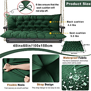 Porch Swing Replacement Cushion, Outdoor Bench Cushions with Backrest Thicken 4", 3 Seat Patio Furniture Garden Loveseat Glider Pad Anti-Fading Waterproof (Green, 59.06 * 39.37inch)