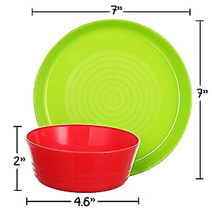 Plaskidy Kids Plastic Plates and Bowl Set - 4 Kids Bowls and 4 Kids Plates in Fun Bright Colors for Toddlers and Kids - Plastic Plates Reusable Dishwasher & Microwave Safe BPA Free for Kids & Toddler
