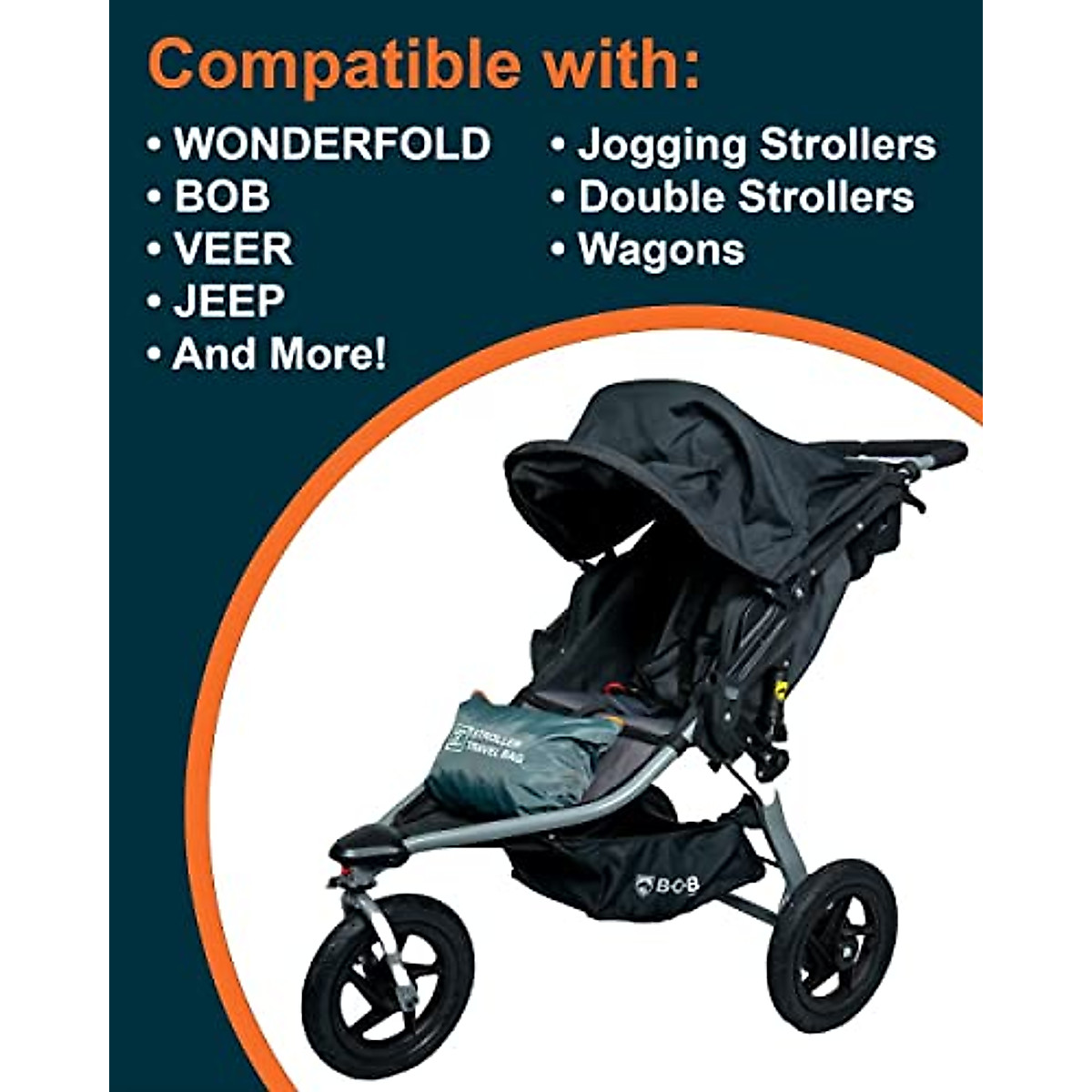 Extra Large - Heavy Duty Stroller Gate Check Bag | Waterproof | Compatible with: WONDERFOLD, BOB, VEER, JEEP WAGON, ETC. | Fits most car seats, stroller wagons, double and Jogging Strollers