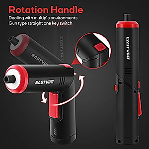 Eastvolt 4V Cordless Screwdriver, 6Nm Electric Screwdriver Rechargeable with 90 degree rotary handle, LED Light and USB Charging, Extension Rod, 32 Pieces Accessories