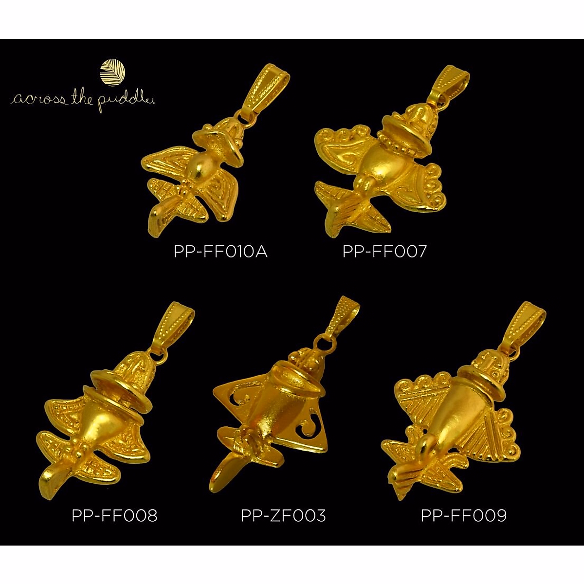 Across The Puddle, Ancient Golden Jet-9 Pendant Necklace | 24k GP Golden Flyer | Pre-Columbian Quimbaya Airplane Jet | Ancient Aircraft | Ancient Astronauts | Original Golden Jets Collection