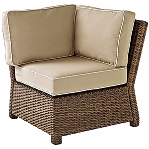 Crosley Furniture Bradenton 4-Piece Outdoor Sectional Sofa Wicker Conversation Patio Furniture Set for Deck, Brown with Sand Cushions