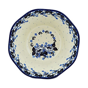 Authentic Polish Pottery 8-inch Bowl made by Ceramika Artystyczna (Flowers At Dusk Theme) + Certificate of Authenticity