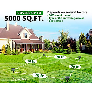 YARDEC Gopher Repellent Ultrasonic Solar Powered - Easy to Use Solar Mole Repellent Ultrasonic with an Auger Drill Bit - IP65 Waterproof Sonic Repeller Stakes for Groundhog, Vole, Snake, etc (4-Pack)
